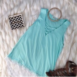 Tops | Mint Lace Trim Tank | Poshmark